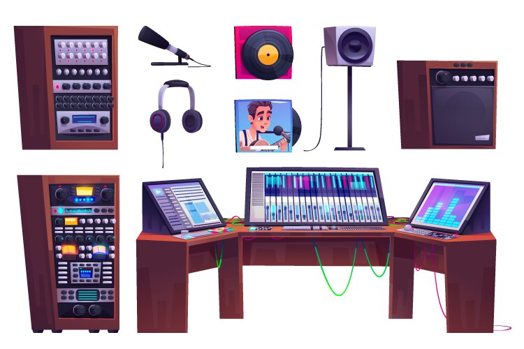 Music studio room equipment set record producer Vector Image