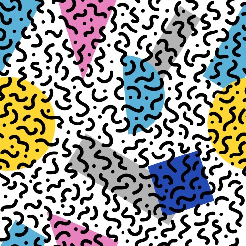 Memphis seamless pattern with 3d shapes Royalty Free Vector