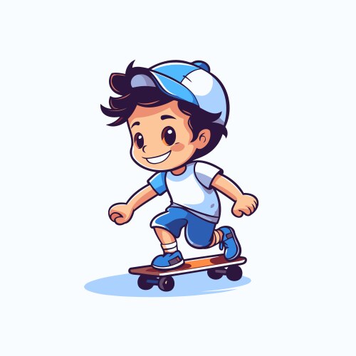 Cartoon boy riding skateboard on white background Vector Image