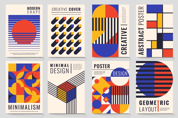 Four bauhaus inspired posters with square figures Vector Image