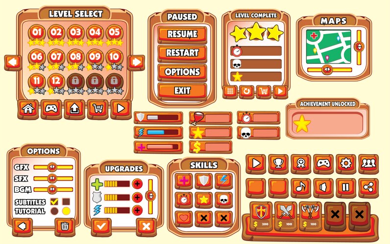 Stone game menu empty buttons medieval gui – Royalty-Free Vector ...
