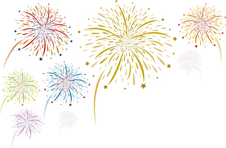 Fireworks with silhouettes of happy people Vector Image