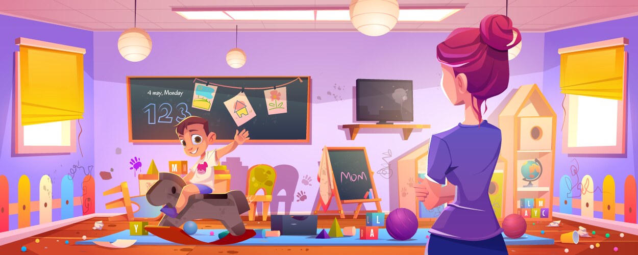 Kids bedroom in mess cartoon Royalty Free Vector Image