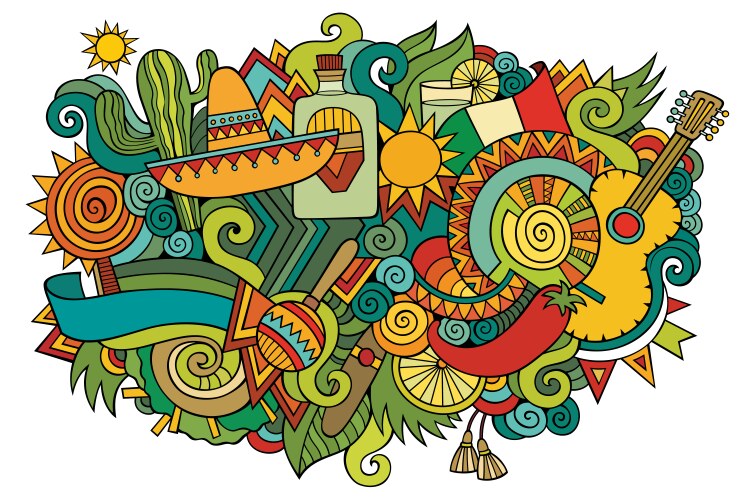 Mexico hand lettering and doodles elements Vector Image