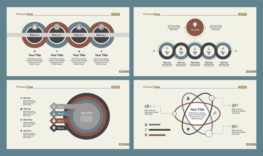 Four finance charts slide templates set Royalty Free Vector