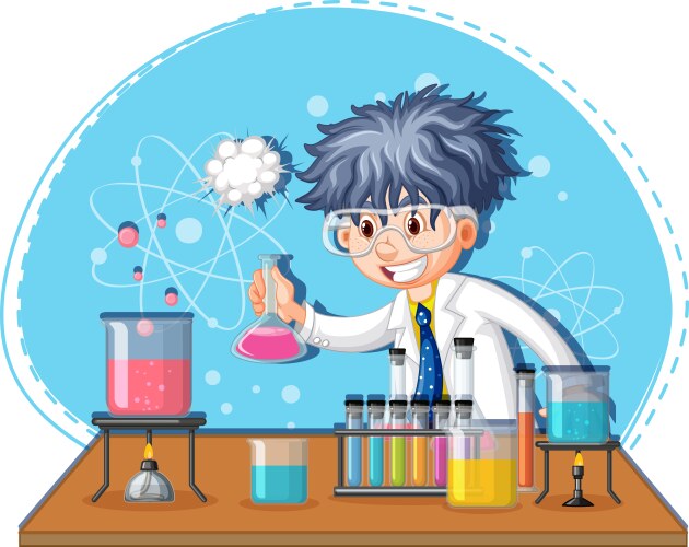 Young boy using microscope on laboratory Vector Image