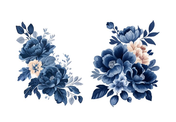 Watercolor navy blue flowers set vintage Vector Image