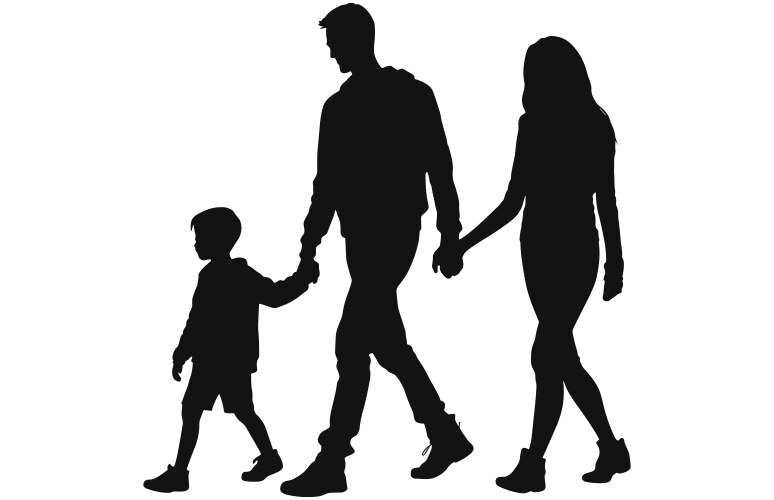 Happy family walking silhouette Royalty Free Vector Image