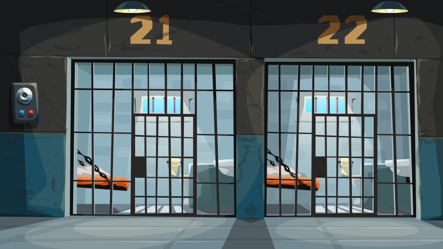 Prison single cells interior cartoon Royalty Free Vector