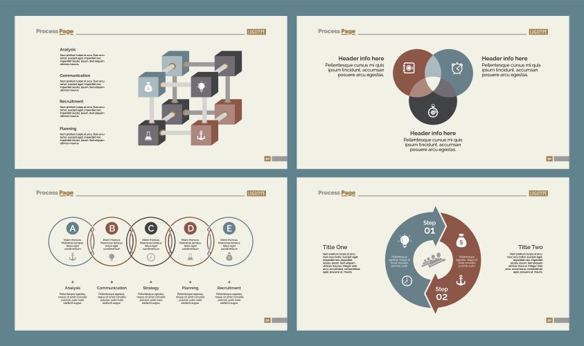 Four workflow charts slide templates set Vector Image Four workflow charts slide templates set Vector Image
