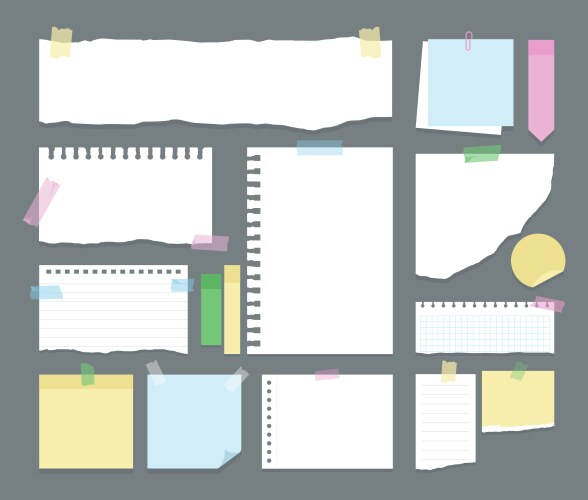 Cute childish lined note sheets set notebook Vector Image