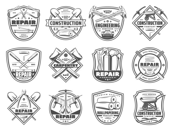 Repair service and work tools icons Royalty Free Vector