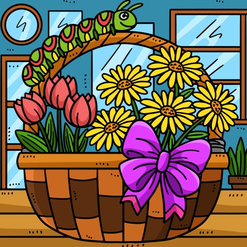 Spring caterpillar on a basket flower clipart Vector Image