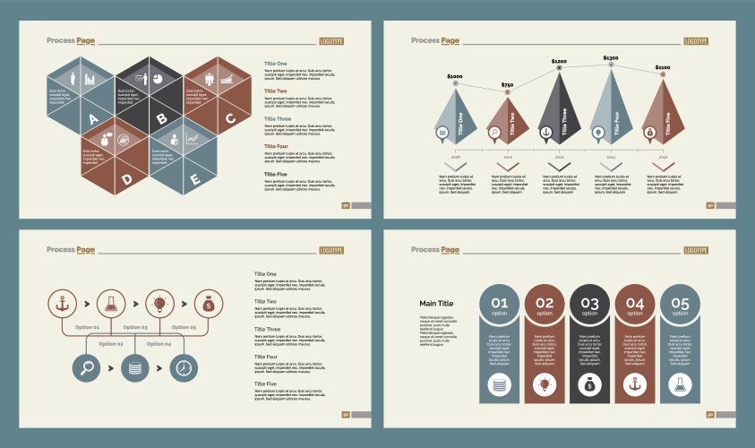 Four statistics charts slide templates set Vector Image