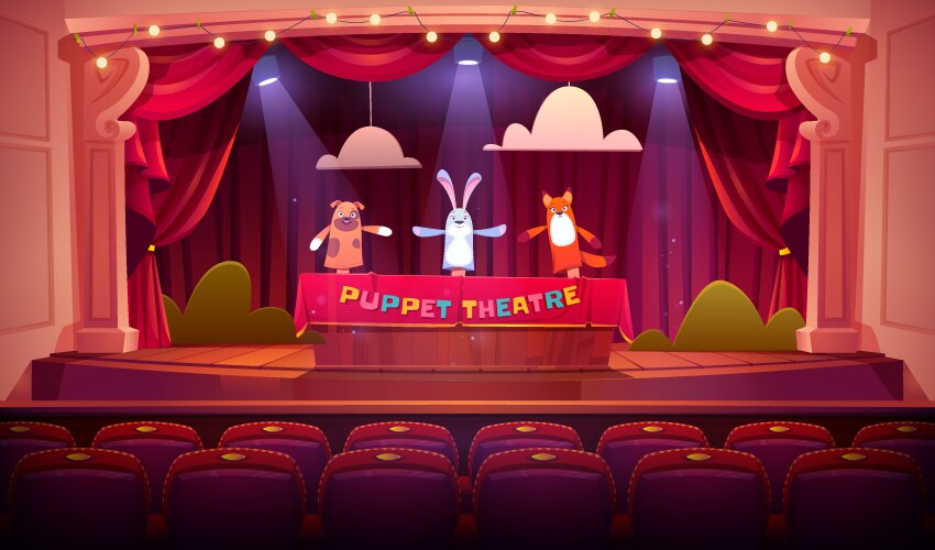 Puppet theater child show stage background Vector Image