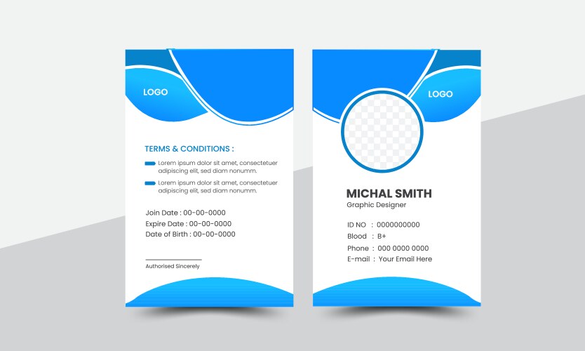 Modern blue id card design template Royalty Free Vector