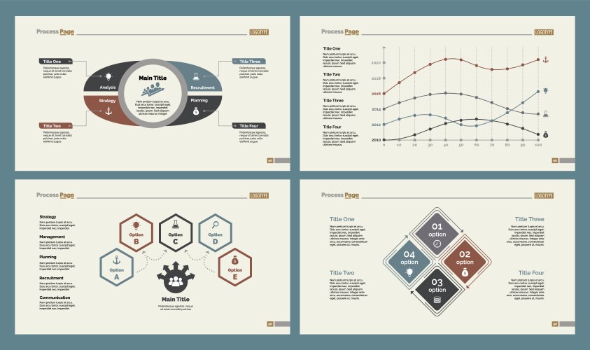 Four management charts slide templates set Vector Image