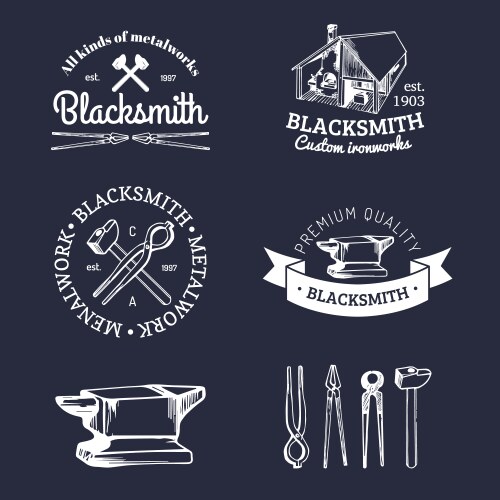 Set of logo for blacksmith typographic logotype Vector Image