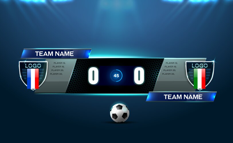 Soccer football stadium spotlight and scoreboard Vector Image