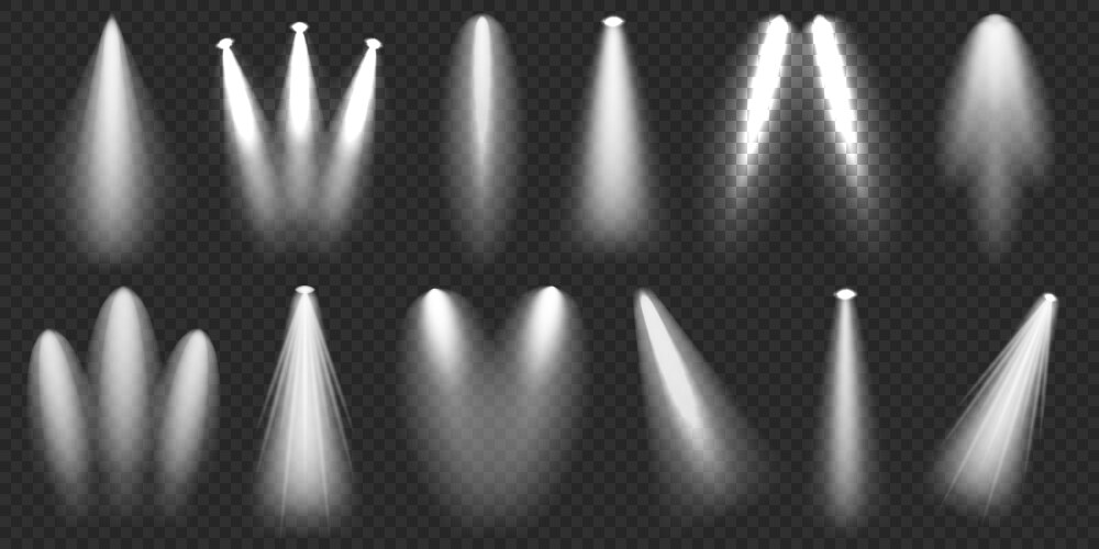 White beam lights spotlights scene Royalty Free Vector Image