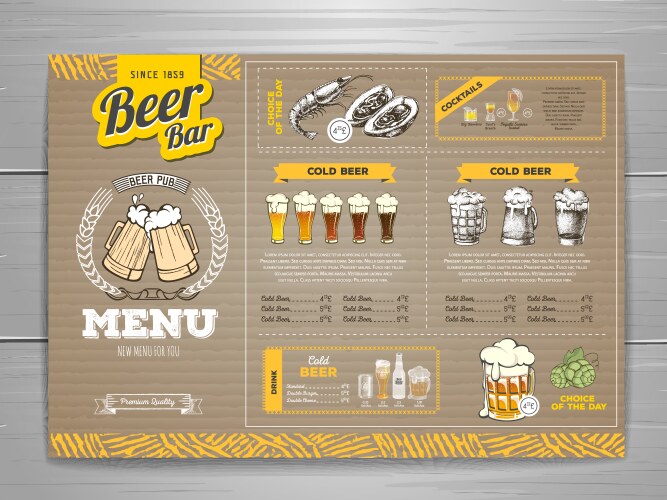 Vintage beer menu design on cardboard background Vector Image