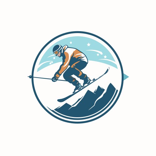 Skier on the piste logo design template extreme Vector Image