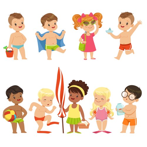 Kids at beach clipart set Royalty Free Vector Image