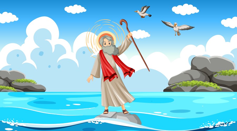 Cartoon moses parting the red sea Royalty Free Vector Image