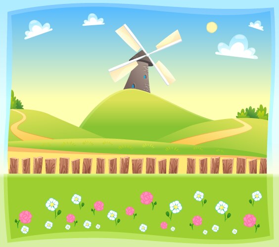 Funny countryside scenery with vegetable garden Vector Image