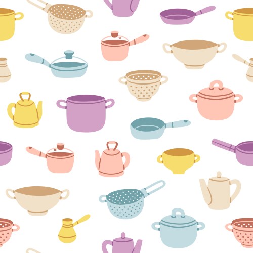 Kitchenware and cooking utensils seamless pattern Vector Image