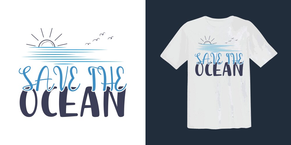 Ocean animals print design with slogan Royalty Free Vector