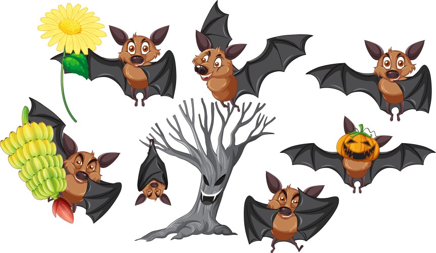 Cartoon bats collection set Royalty Free Vector Image