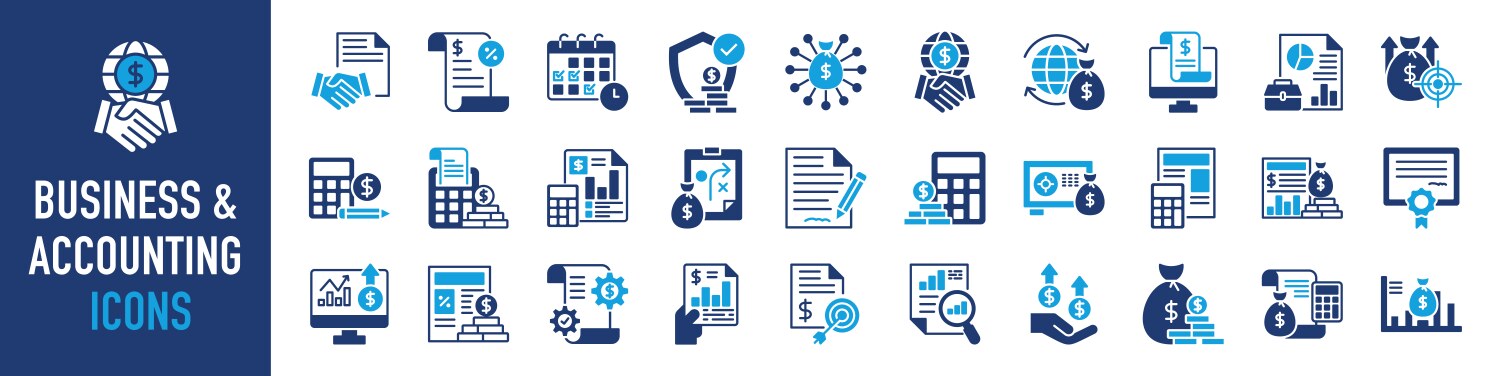 Business and accounting icon set Royalty Free Vector Image