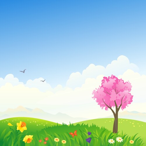Spring flowers meadow landscape Royalty Free Vector Image