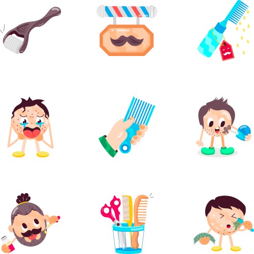 Flat style barber shop stickers Royalty Free Vector Image