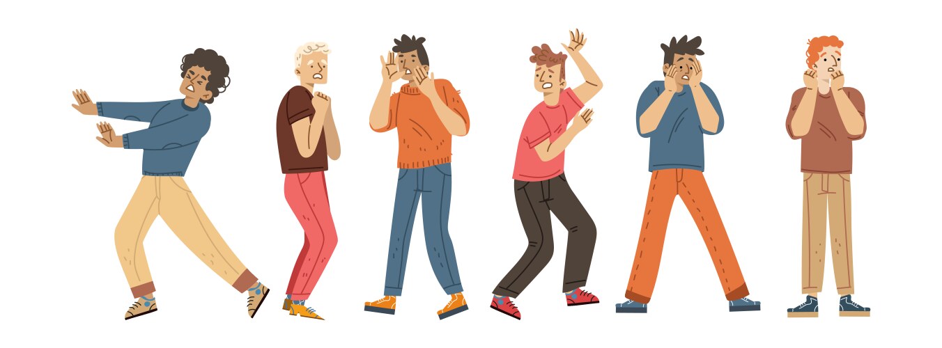 Panic people cartoon afraid characters Royalty Free Vector