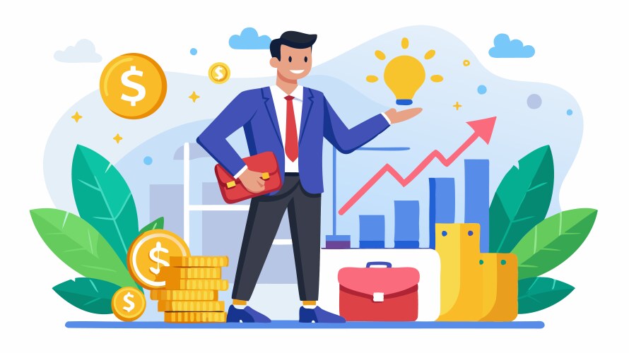 Successful sales professional with growth charts Vector Image