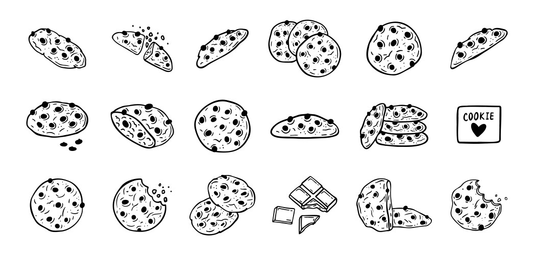 Chocolate Chip Cookie Outline Chocolate Chip Cookies, Doodle Hand