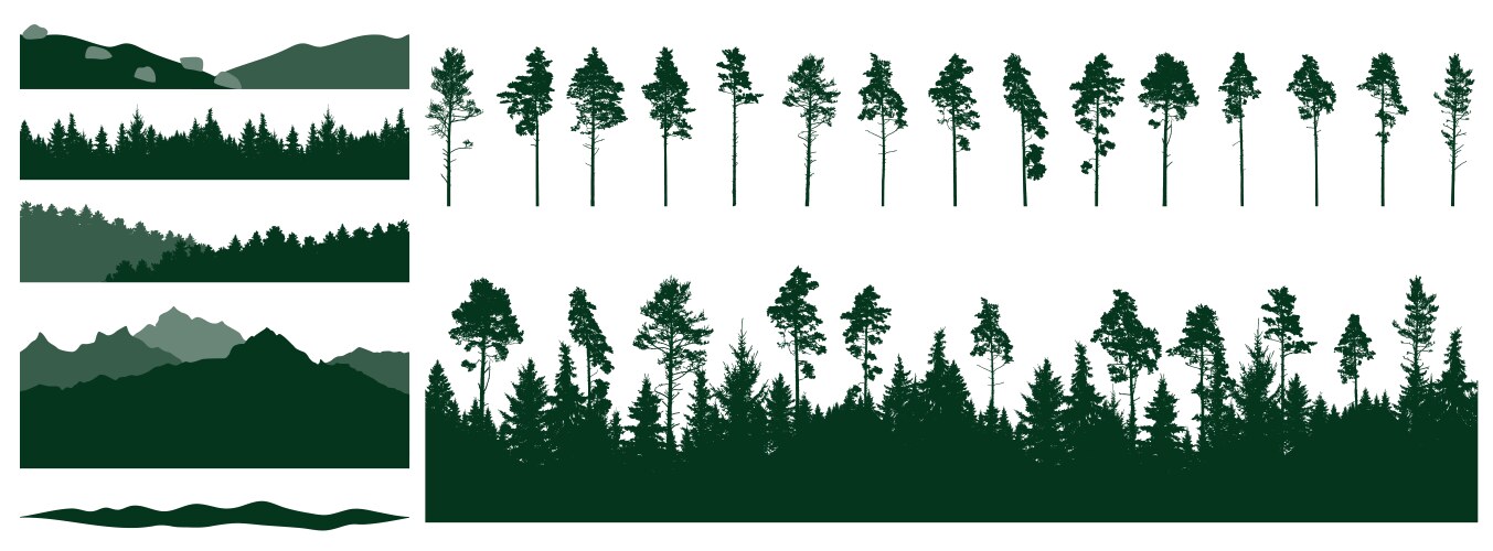 Set of forest element pine trees beautiful Vector Image