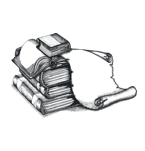 Paper scroll feather and books Royalty Free Vector Image