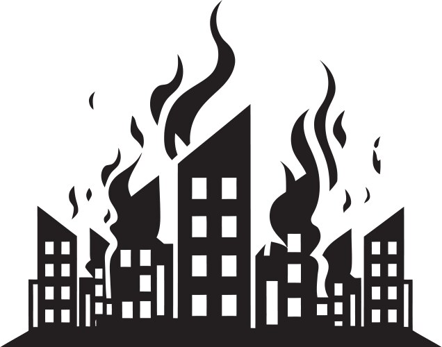 Disaster response building on fire black logo Vector Image