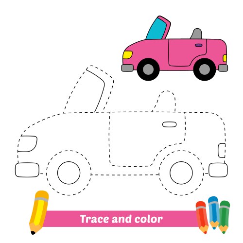 Trace and color for kids car Royalty Free Vector Image
