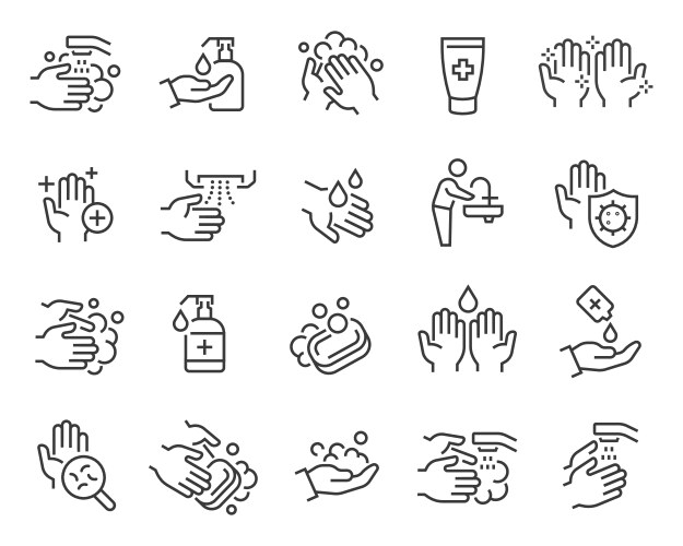 Hand washing instructions black and white icons Vector Image