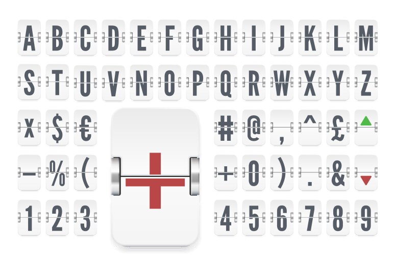 White retro airline flip board alphabet for stock Vector Image White retro airline flip board alphabet for stock Vector Image