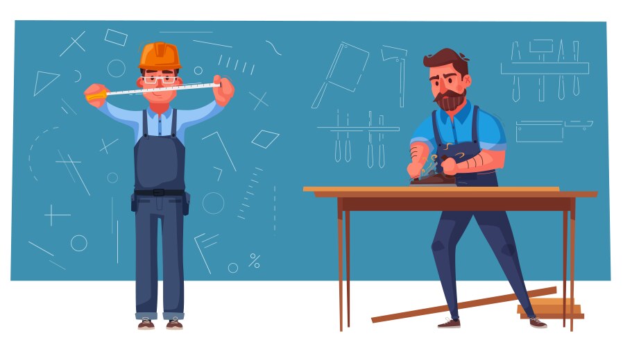 Funny carpenter is working Royalty Free Vector Image