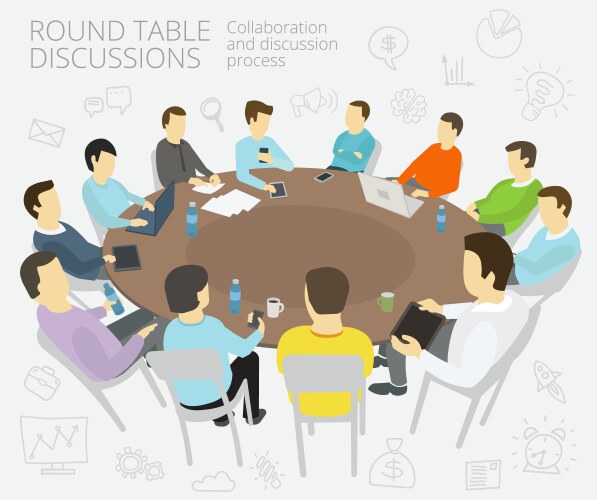 Round table talks brainstorm team business people Vector Image