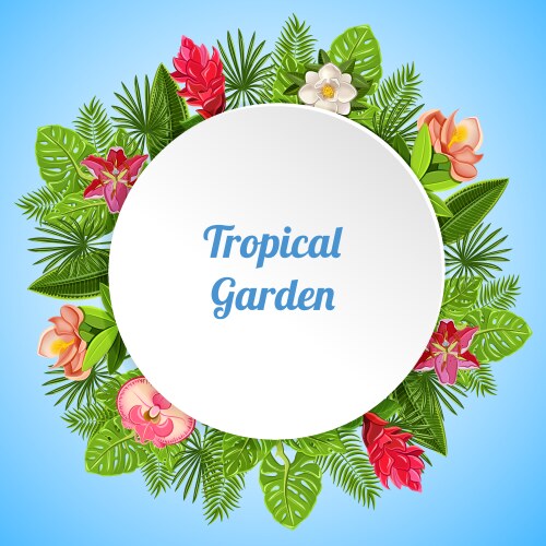 Round frame from tropical plants Royalty Free Vector Image