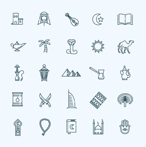 Islam religion symbols and cultural icons isolated