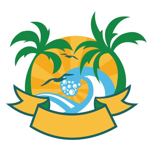 Cute pink flamingo with surf board on beach Vector Image