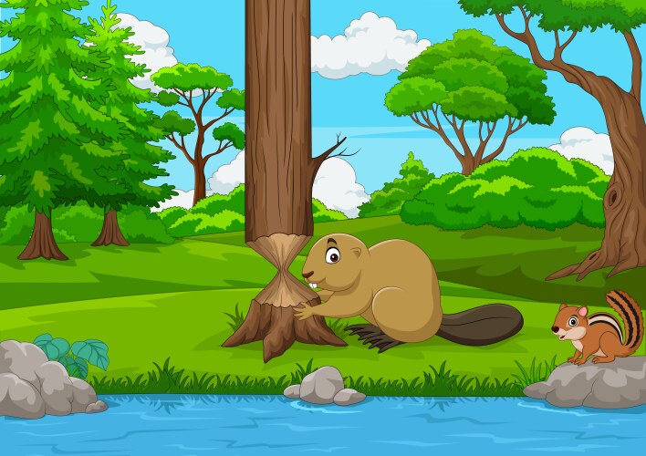 Cartoon of a big tree at the forest Royalty Free Vector